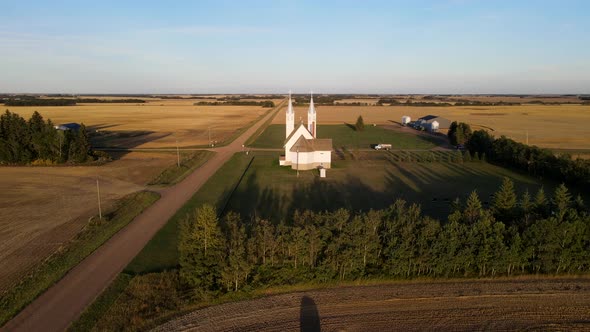 Aerial footage of St Peters roman catholic church in Strome, Alberta ...
