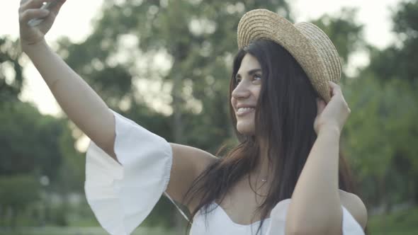Side View Portrait Cheerful Young Beautiful Middle Eastern Woman Taking ...