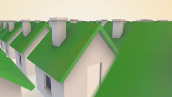 A lot of houses with green roofs slowly merging into each other. 3D ...
