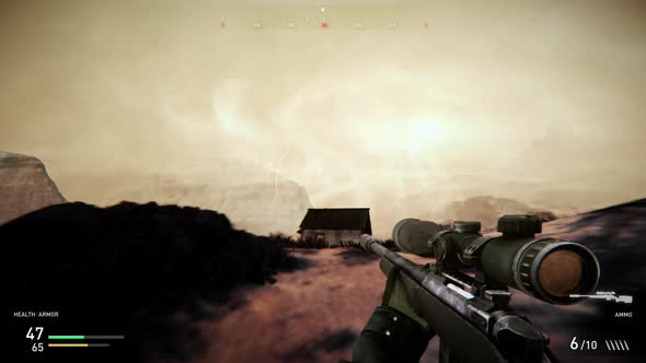 Player Shoots Explosive Barrels With Rifle In Console First-Person ...