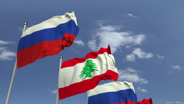 Waving Flags of Lebanon and Russia, Motion Graphics | VideoHive