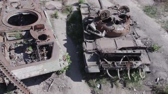 Exploded Military Equipment During the War in Ukraine, Stock Footage