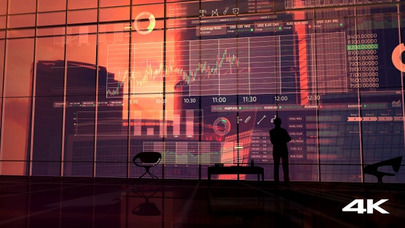 Trading Infographics In Front Of A Businessman 4K, Motion Graphics