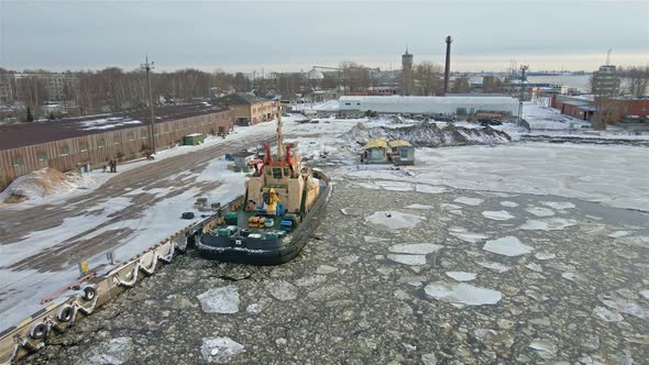 Tug ship in ice port, Stock Footage | VideoHive