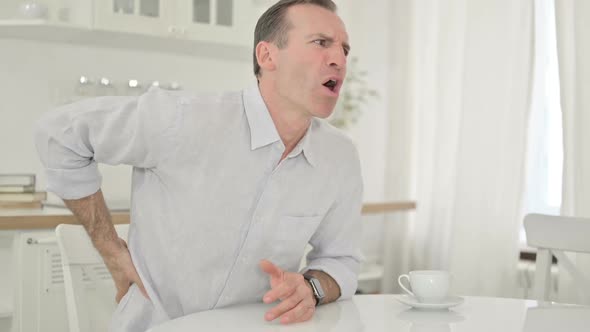 Tired Middle Aged Man Having Back Pain at Home, Stock Footage | VideoHive