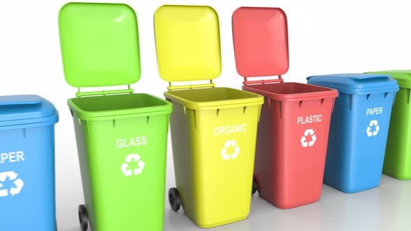 Plastic Waste Bins with Flaps Open and Close and Waste Type Labels ...