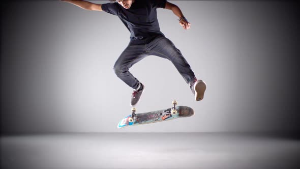 Skater rolling into kickflip trick, Slow Motion, Stock Footage | VideoHive