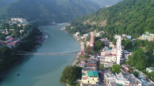 City of Rishikesh state of Uttarakhand in India seen from the sky ...