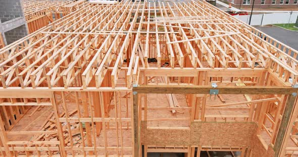 New Construction Frame Home Building Under Construction, Stock Footage