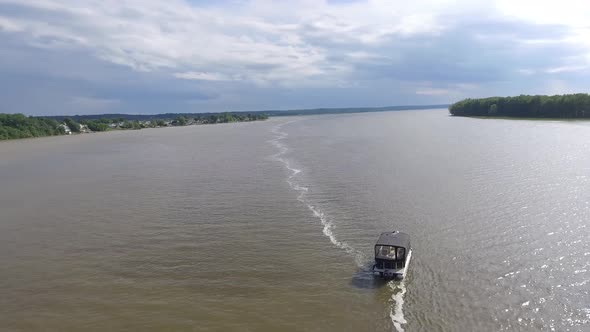 aerial pontoon boat in sunset rotating view 4k, Stock Footage | VideoHive