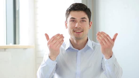 Inviting Man in Office with Hands Indoor, Stock Footage | VideoHive