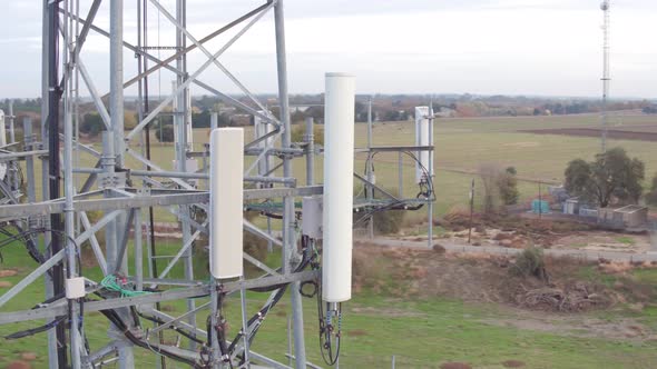 Telecom tower antennas and satellite transmits the signals of cellular 5g 4g mobile signals ...