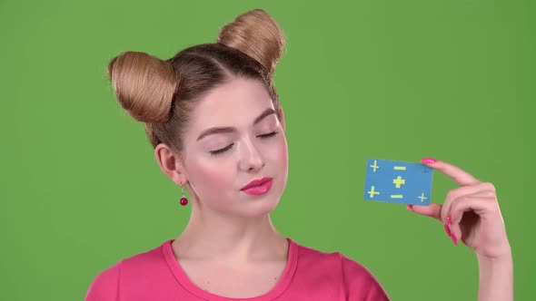 Teenager Advertises a Card. Green Screen. Close Up, Stock Footage ...