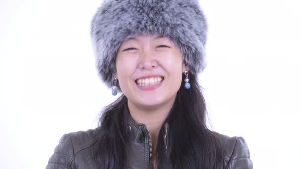 Face of Happy Beautiful Asian Woman Nodding Head Yes, Stock Footage