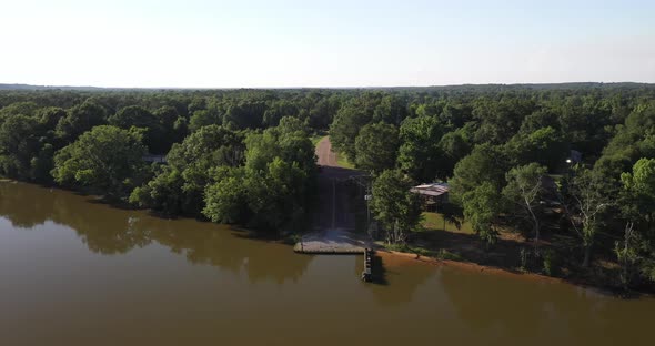 Alabama River in Boykin, Alabama showing ferry dock with drone video ...
