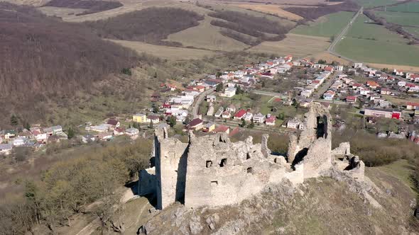 Aerial view of castle in Brekov village in Slovakia, Stock Footage