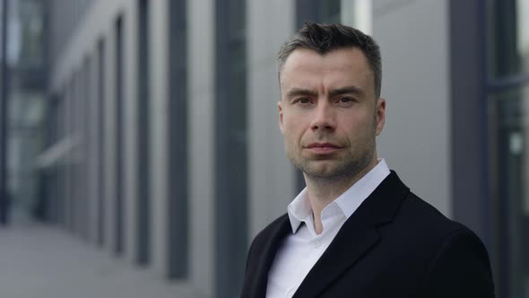 Portrait of Serious Male Ceo Executive Turning Head and Looking To ...