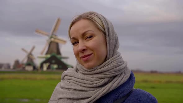 Portrait of Dutch Woman in Holland in Nature in Fall Day, Traditional ...