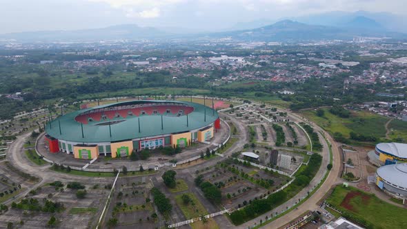Aerial view of The largest stadium of Pakansari Stadium from drone ...