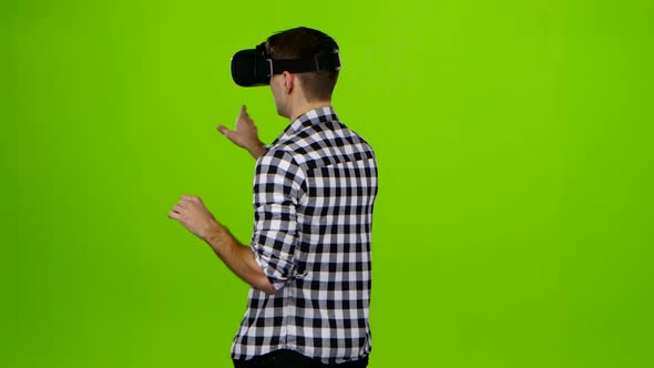 Man in Vr Glasses on Head. Back View. Green Screen, Stock Footage ...