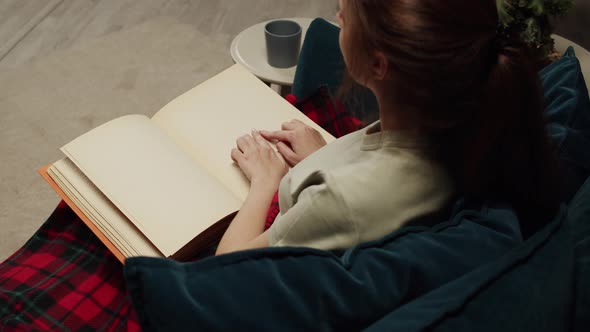Blind Woman Reading Braille Book Top View Poorly Seeing Female Person ...