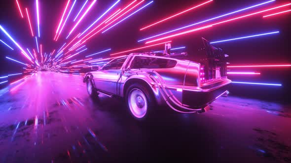 Delorean With Neon Light Strings Loop, Motion Graphics | VideoHive