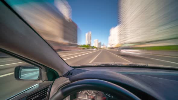 Driver Point of View in Car's Windshield on the City Street Timelapse ...