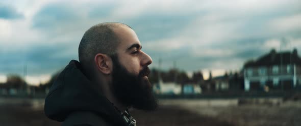 Man in side profile smiles, Stock Footage | VideoHive