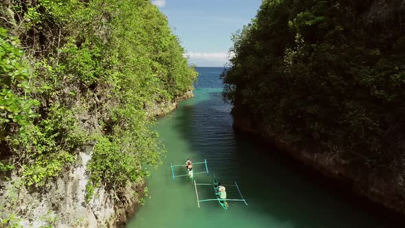 Aerial view of traditional fishing boats in Bojo River, Aloguinsan ...