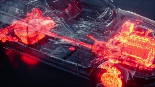 Transparent Car with Engine in Laboratory, Motion Graphics | VideoHive