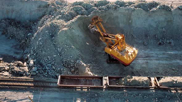 Excavator quarry loading train iron ore industry mining. Mining ...