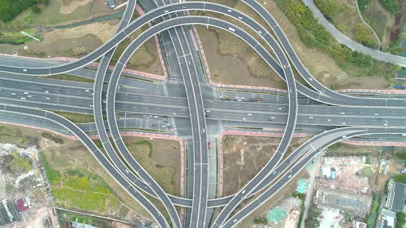 Top View To the Cars Driving on Multi-level Highway on the Sunset ...