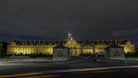 Les Invalides at Night Illumination Timelapse Hyperlapse in Paris ...