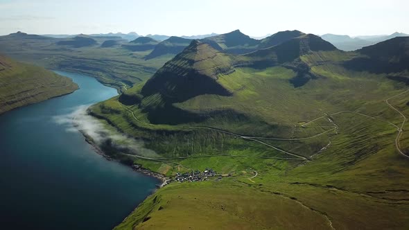 Aerial View of a Funningur Scenic Point Faroe Islands, Stock Footage