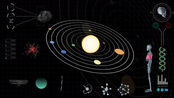 Futuristic HUD Analyzing Solar System and Human, Motion Graphics ...