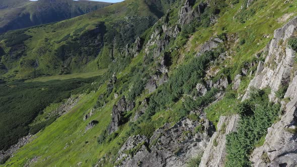 Aerial view of rocky peak of Spitz mountain in the Carpathian mountains ...