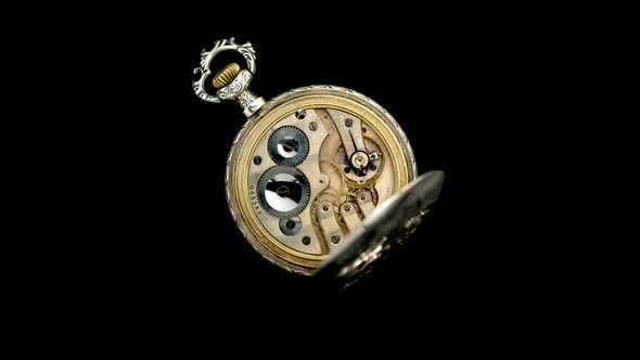 Rotating Mechanism of the Old Clock. Close Up. Timelapse . Back ...