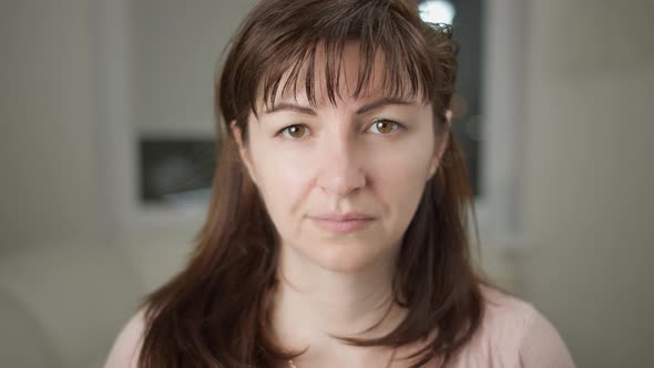 Portrait of a Smiling Woman Looking at the Camera, Close Up, Moving ...