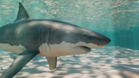 Seamless looping animation of a shark swimming in a beautiful shallow ...