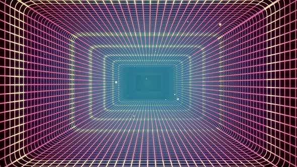 Grid Tunnel Rectangle Light Retro 01 HD, Motion Graphics | VideoHive
