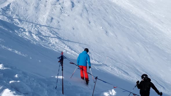Mountain Skiers Slide Downhill on the Ski Run Mountain Skiing 60p ...