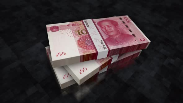 Chinese yuan Renminbi money banknote pile packs, Motion Graphics ...