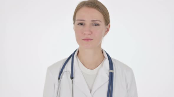 Female Doctor Showing No Sign By Shaking Head on White Background ...