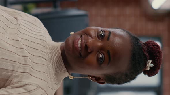 Vertical Video Portrait of Smiling African American Software Developer Looking at Camera, Stock ...