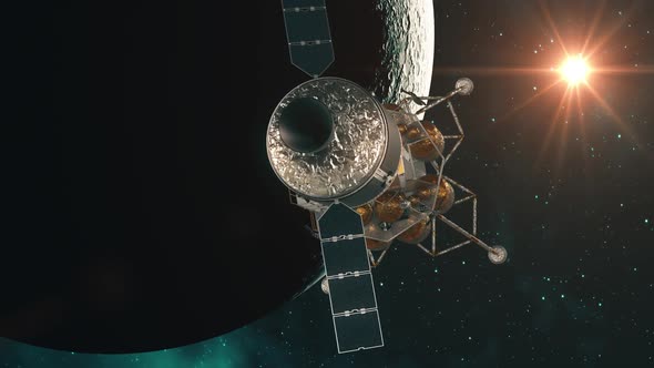 Interplanetary Space Station Orbiting The Moon, Motion Graphics | VideoHive