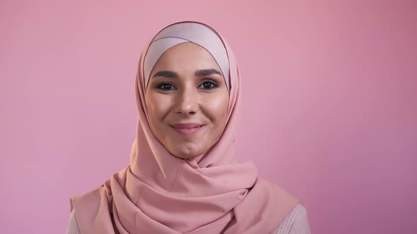 Happy Muslim Woman Positive Attitude Smiling Hijab, Stock Footage ...