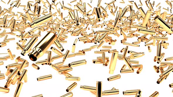 Bullets Cases Fall on a White Surface, Motion Graphics | VideoHive