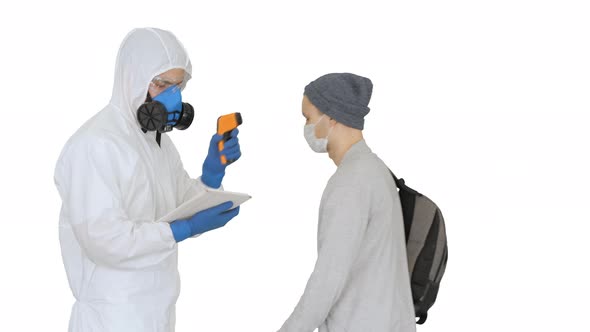 Operator Check Fever By Digital Thermometer on White Background, Stock ...