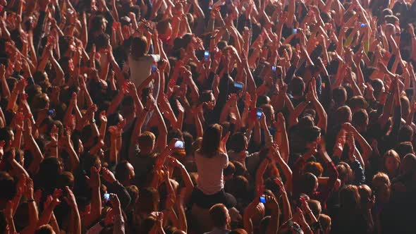 Crowd Enjoys Listening Concert Claps Hands and Takes Photos, Stock Footage