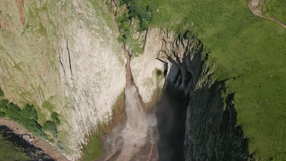 Dirty Waterfall Sultan High in the Mountains Near Elbrus in Summer ...